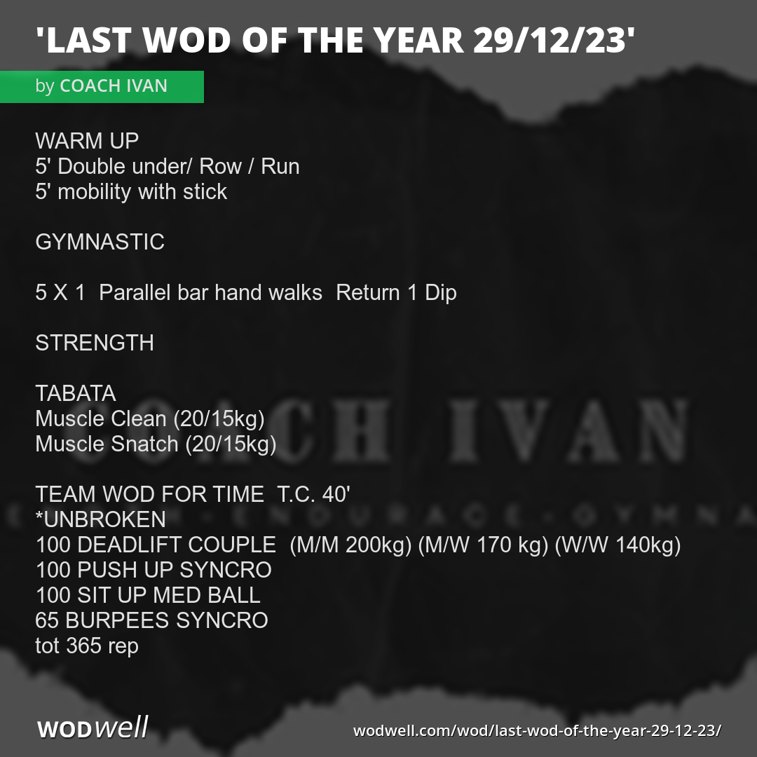 "LAST WOD OF THE YEAR 29/12/23" Workout, Coach Creation WOD | WODwell