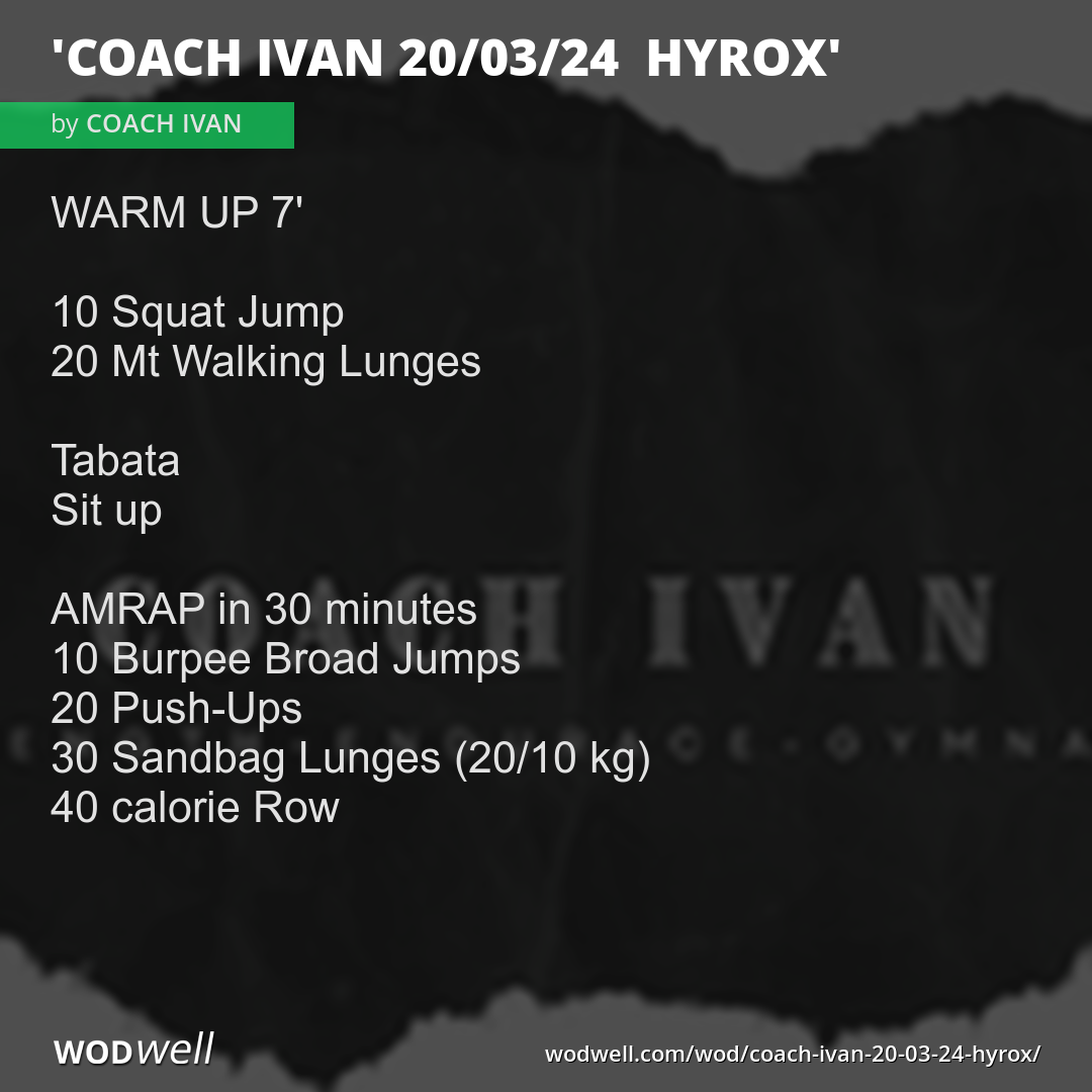 "COACH IVAN 20/03/24 HYROX" Workout, Coach Creation WOD | WODwell