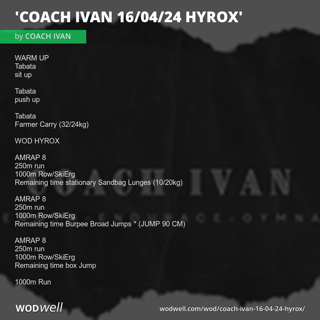 "COACH IVAN 16/04/24 HYROX" Workout, Coach Creation WOD | WODwell