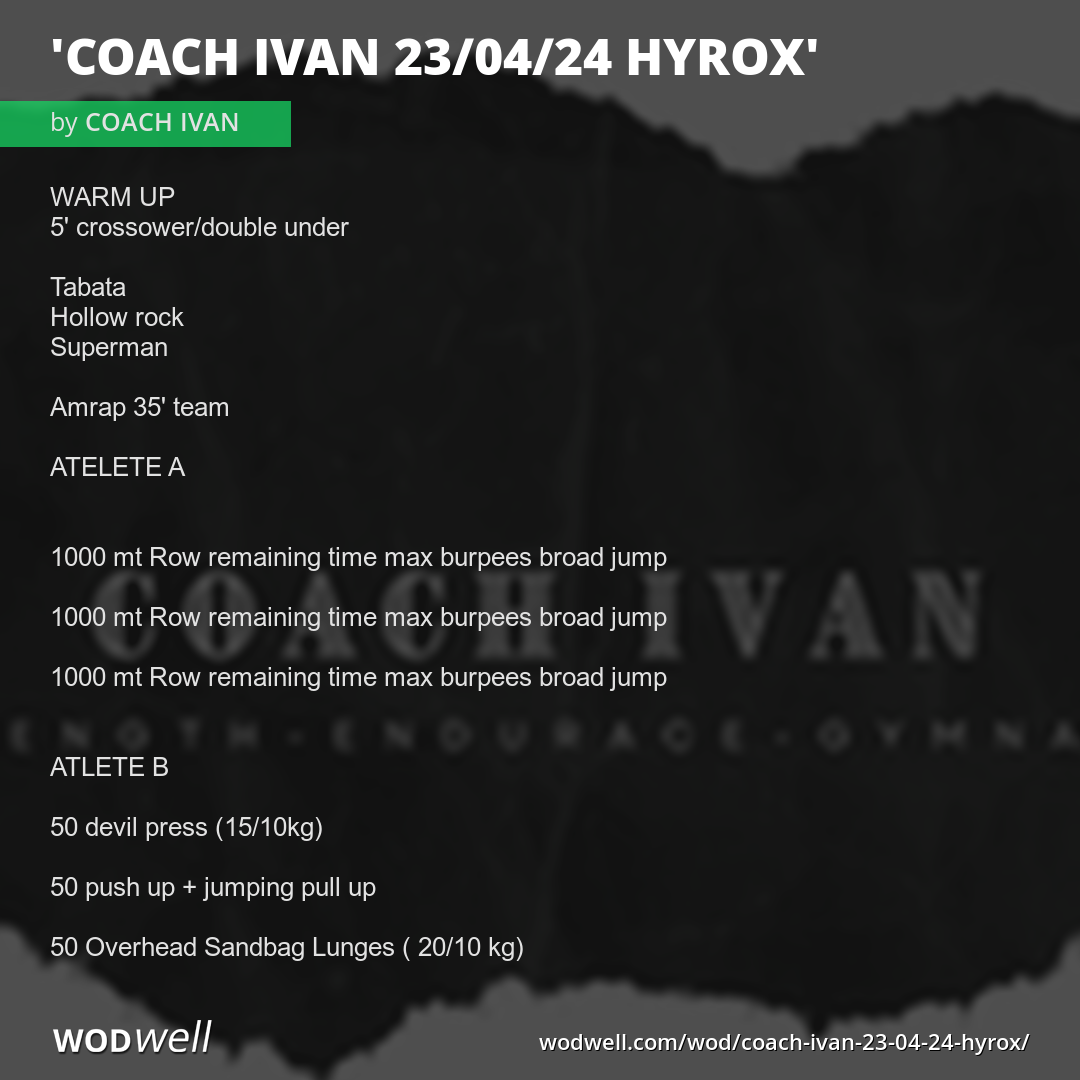"COACH IVAN 23/04/24 HYROX" Workout, Coach Creation WOD | WODwell
