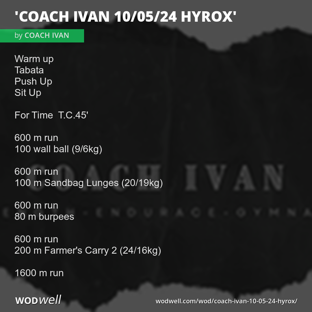 "COACH IVAN 10/05/24 HYROX" Workout, Coach Creation WOD | WODwell