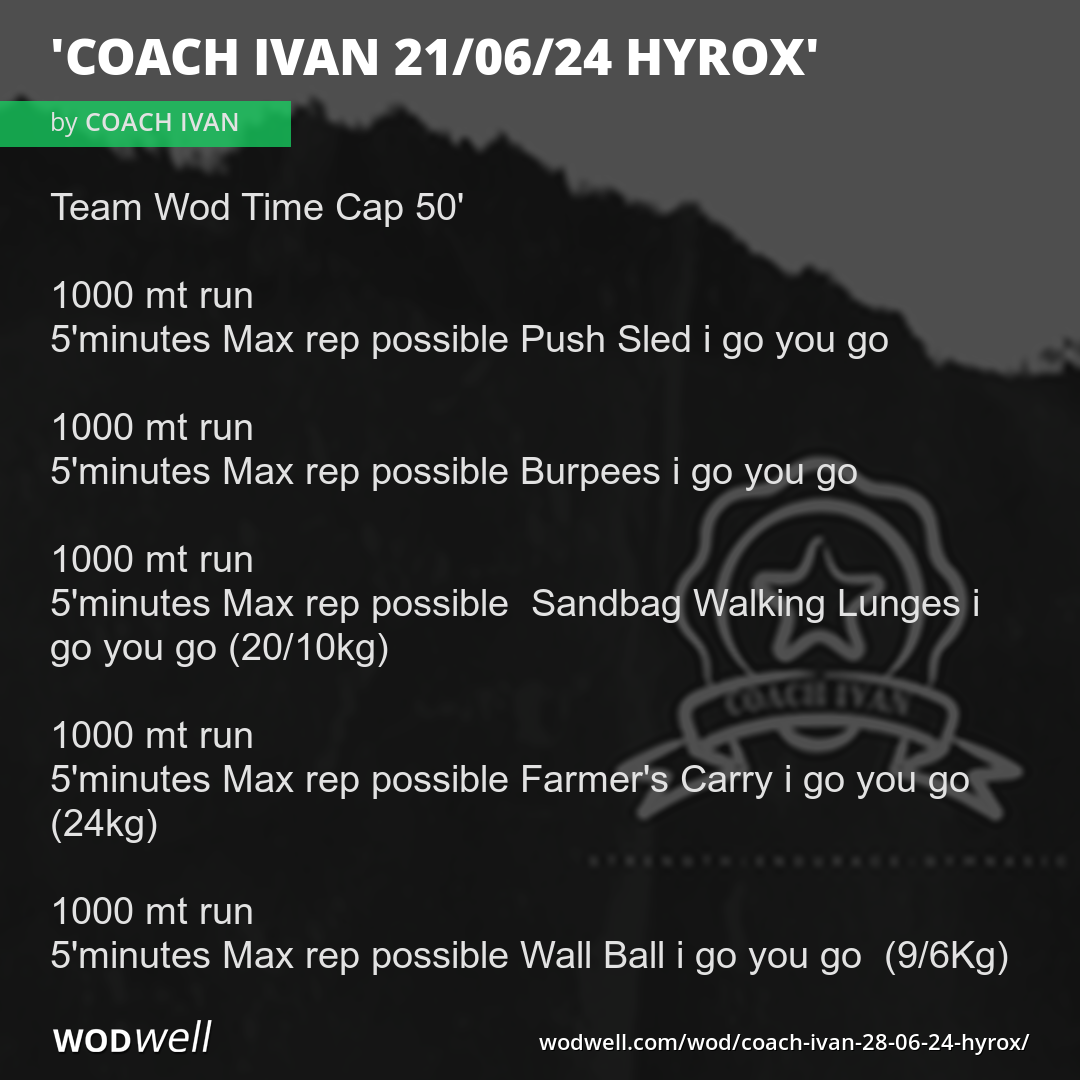 "COACH IVAN 21/06/24 HYROX" Workout, Coach Creation WOD | WODwell
