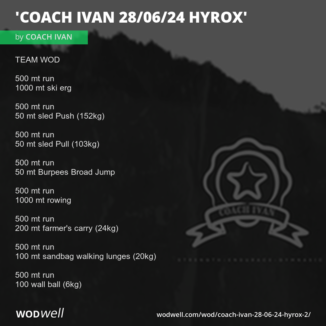 "COACH IVAN 28/06/24 HYROX" Workout, Coach Creation WOD | WODwell