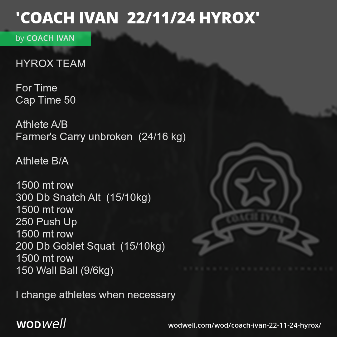"COACH IVAN 22/11/24 HYROX" Workout, Coach Creation WOD | WODwell
