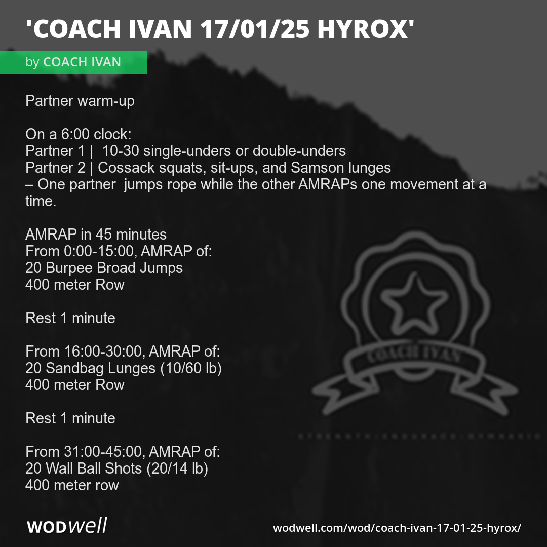 "COACH IVAN 17/01/25 HYROX" Workout, Coach Creation WOD | WODwell