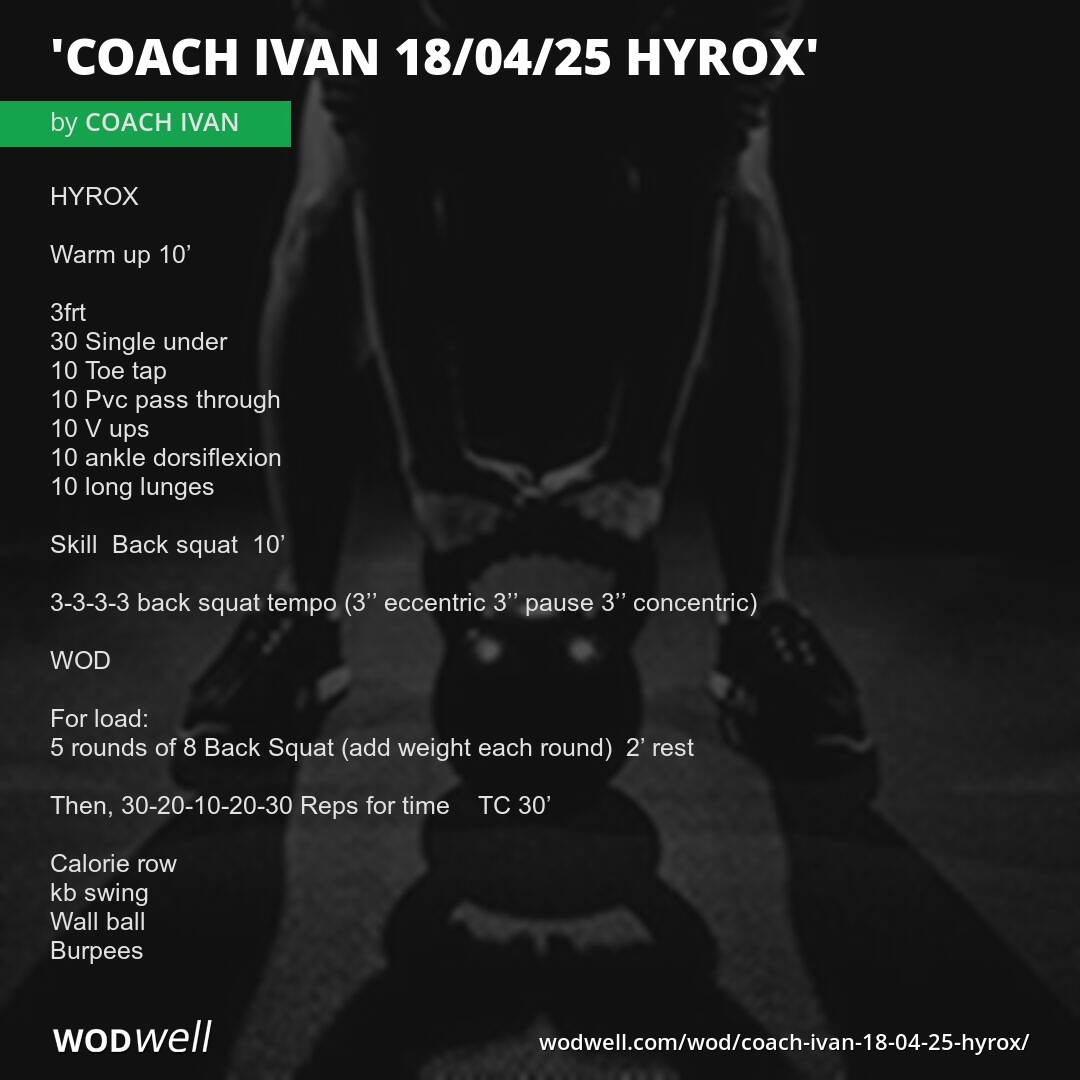 "COACH IVAN 18/04/25 HYROX" Workout, Coach Creation WOD | WODwell