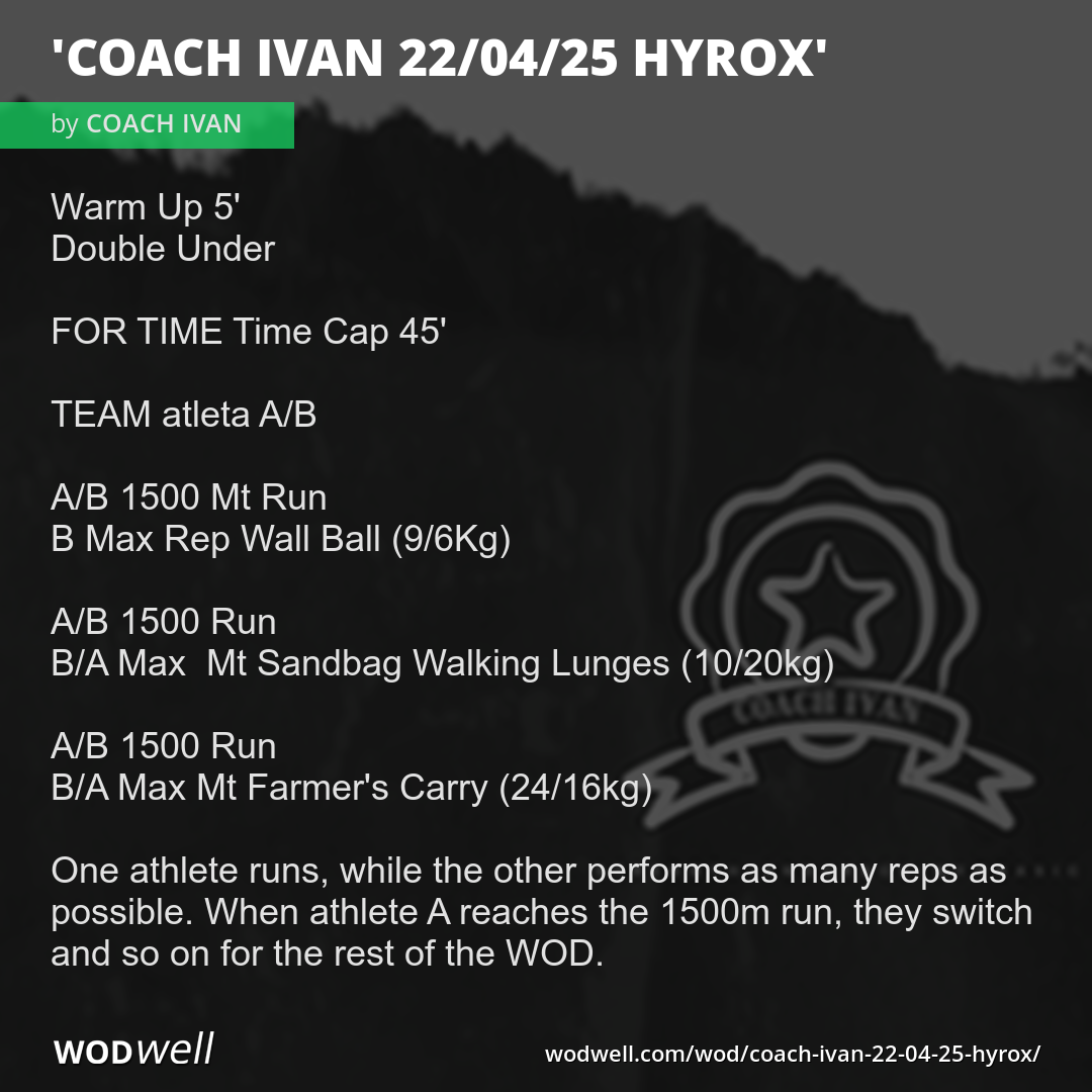 "COACH IVAN 22/04/25 HYROX" Workout, Coach Creation WOD | WODwell