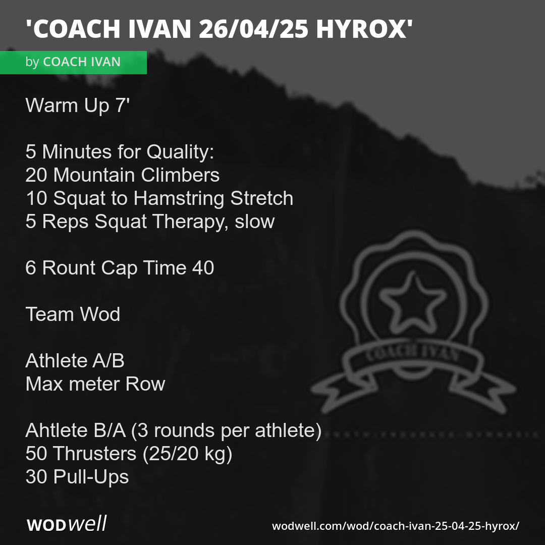 "COACH IVAN 26/04/25 HYROX" Workout, Coach Creation WOD | WODwell