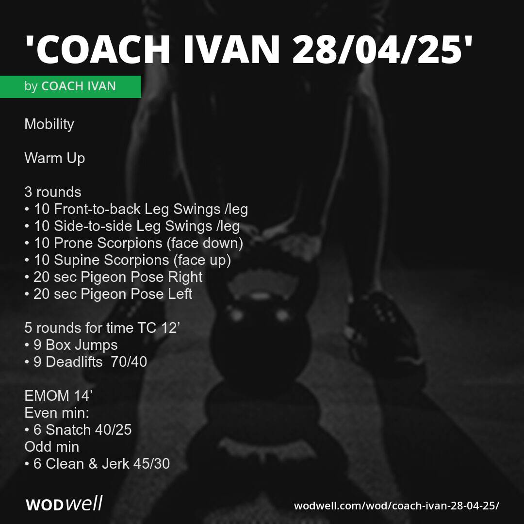 "COACH IVAN 28/04/25" Workout, Coach Creation WOD | WODwell
