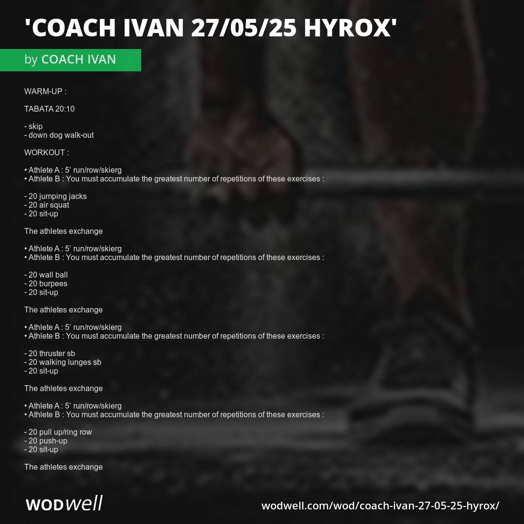 "COACH IVAN 27/05/25 HYROX" Workout, Coach Creation WOD | WODwell