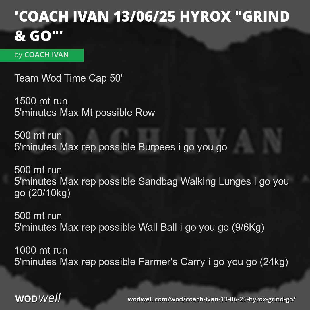 "COACH IVAN 13/06/25 HYROX "GRIND & GO"" Workout, Coach Creation WOD ...