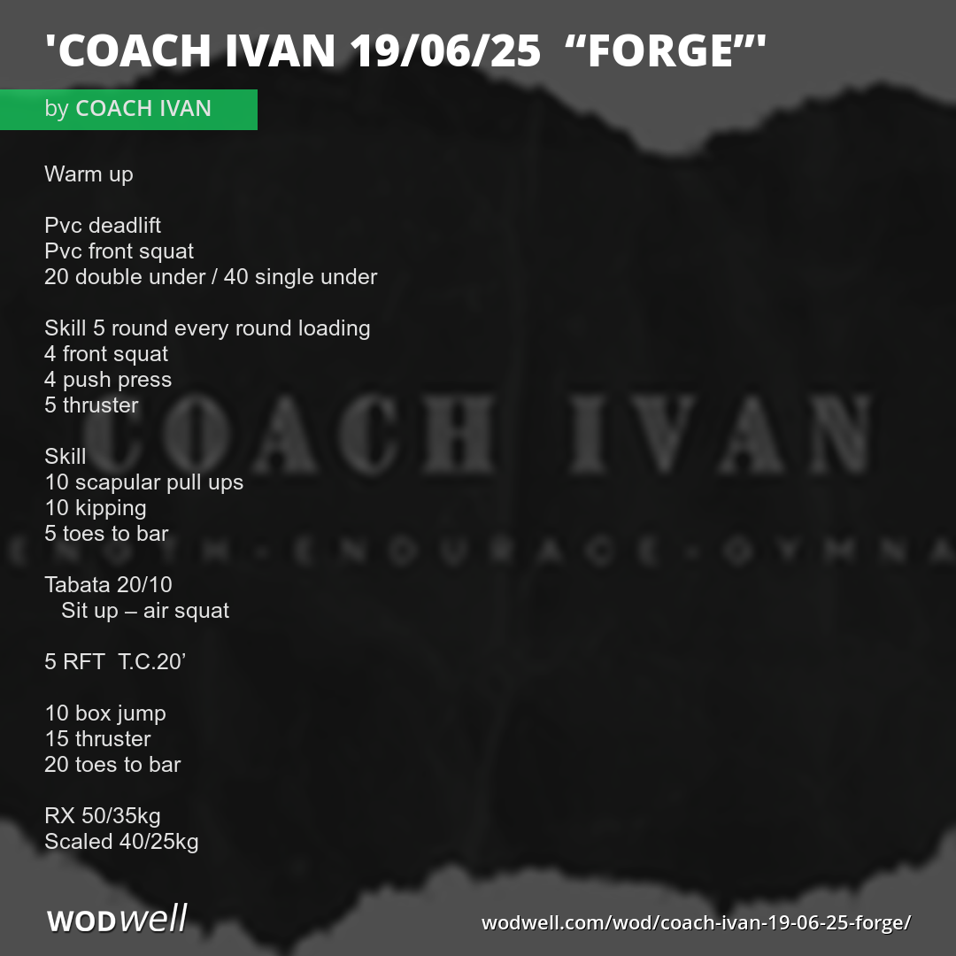 "COACH IVAN 19/06/25 “FORGE”" Workout, Coach Creation WOD | WODwell