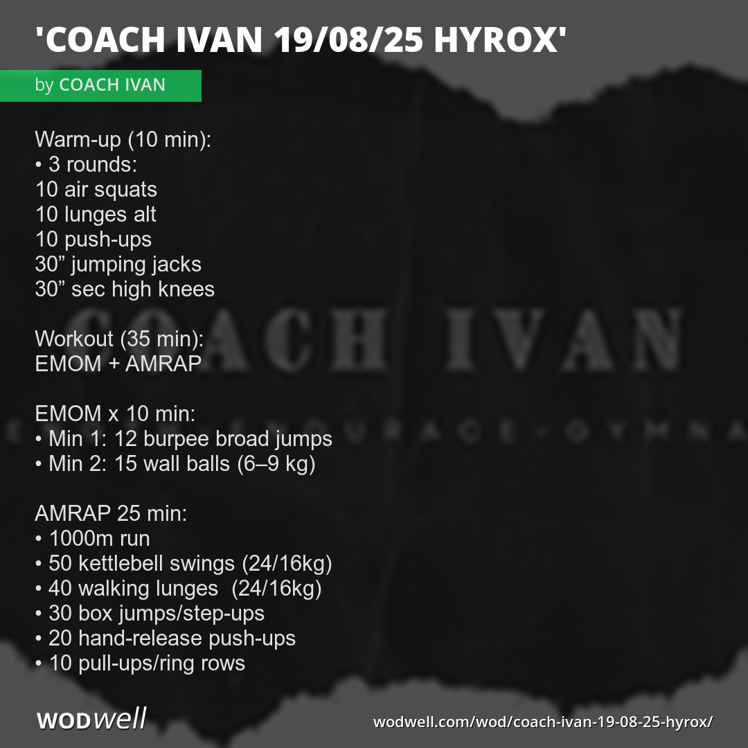"COACH IVAN 19/08/25 HYROX" Workout, Coach Creation WOD | WODwell