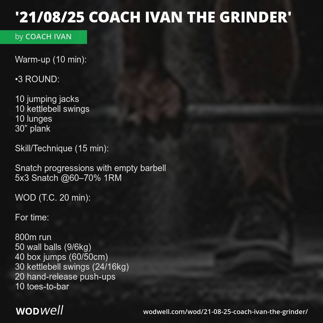 "21/08/25 COACH IVAN The Grinder" Workout, Coach Creation WOD | WODwell