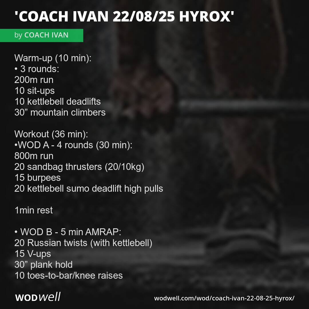 "COACH IVAN 22/08/25 HYROX" Workout, Coach Creation WOD | WODwell
