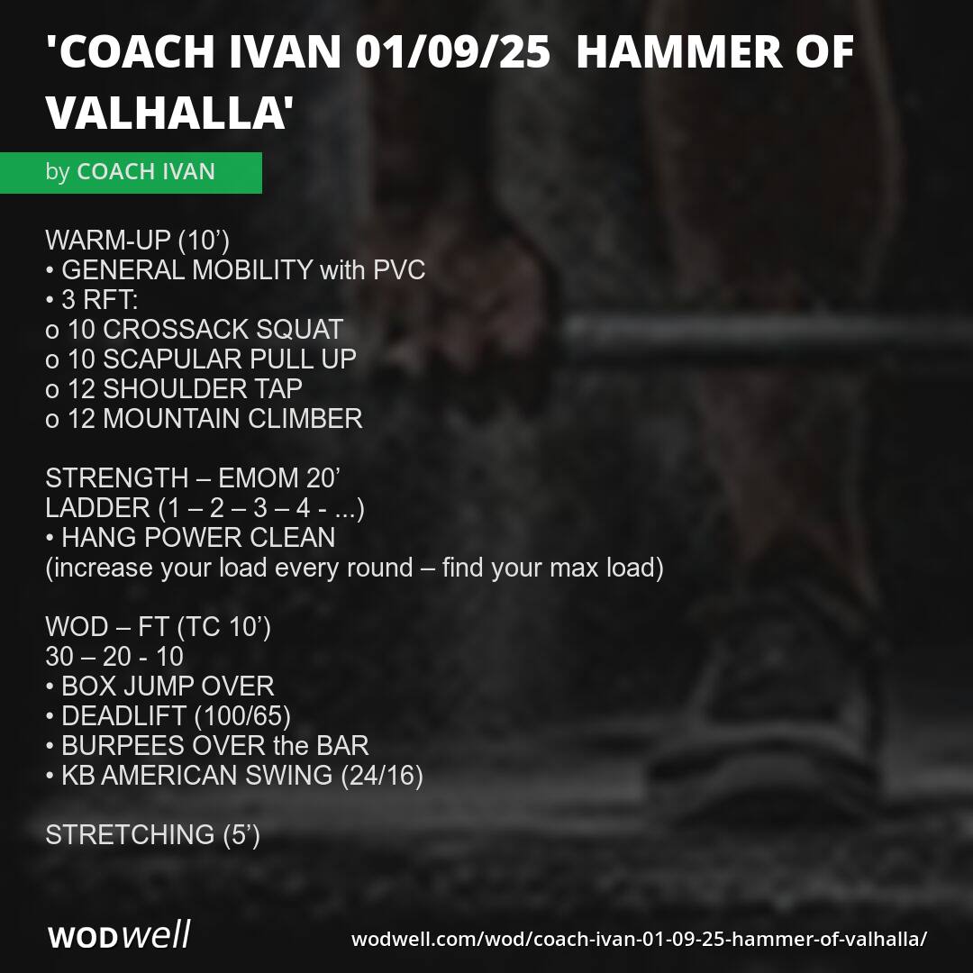 "COACH IVAN 01/09/25 HAMMER OF VALHALLA" Workout, Coach Creation WOD ...