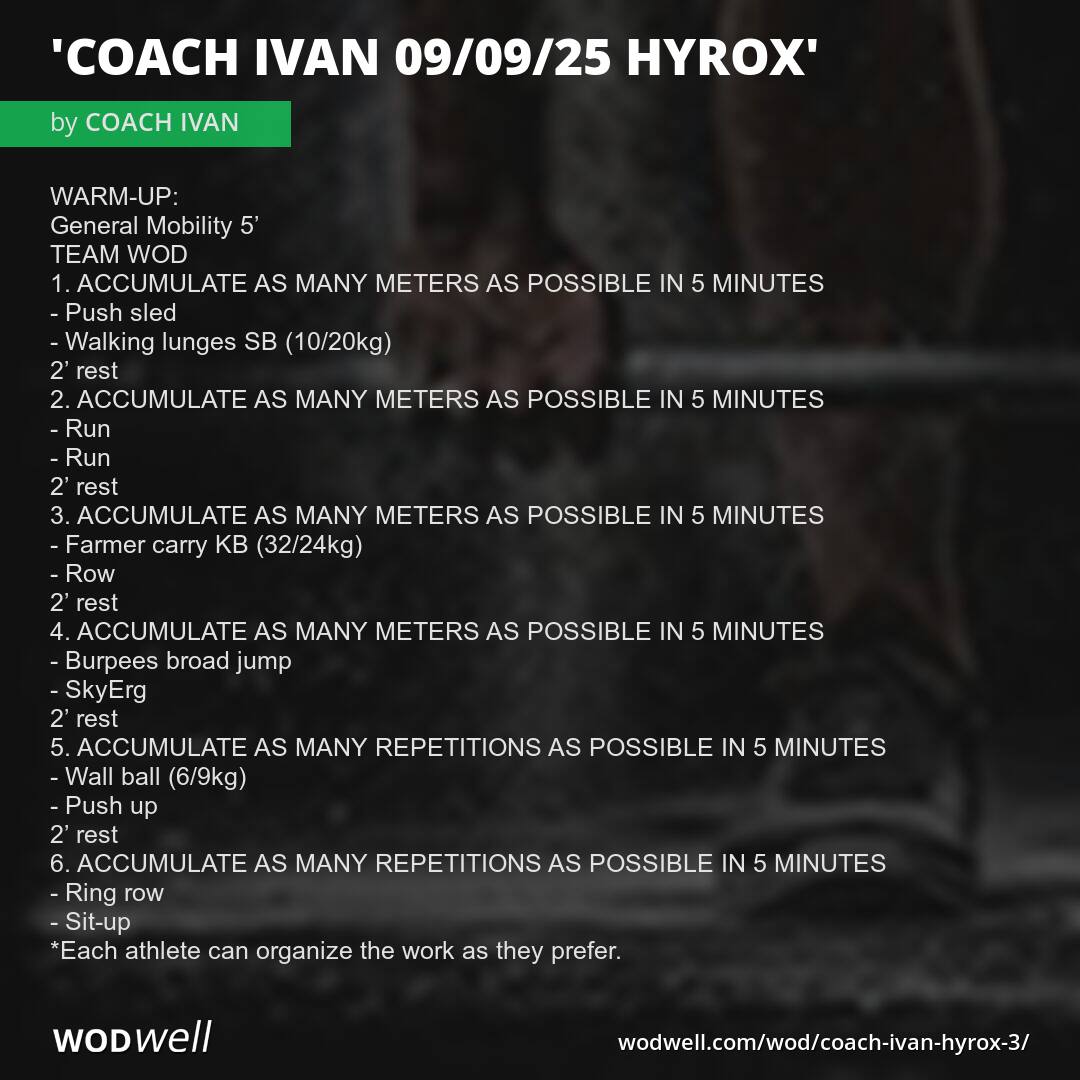 "COACH IVAN 09/09/25 HYROX" Workout, Coach Creation WOD | WODwell