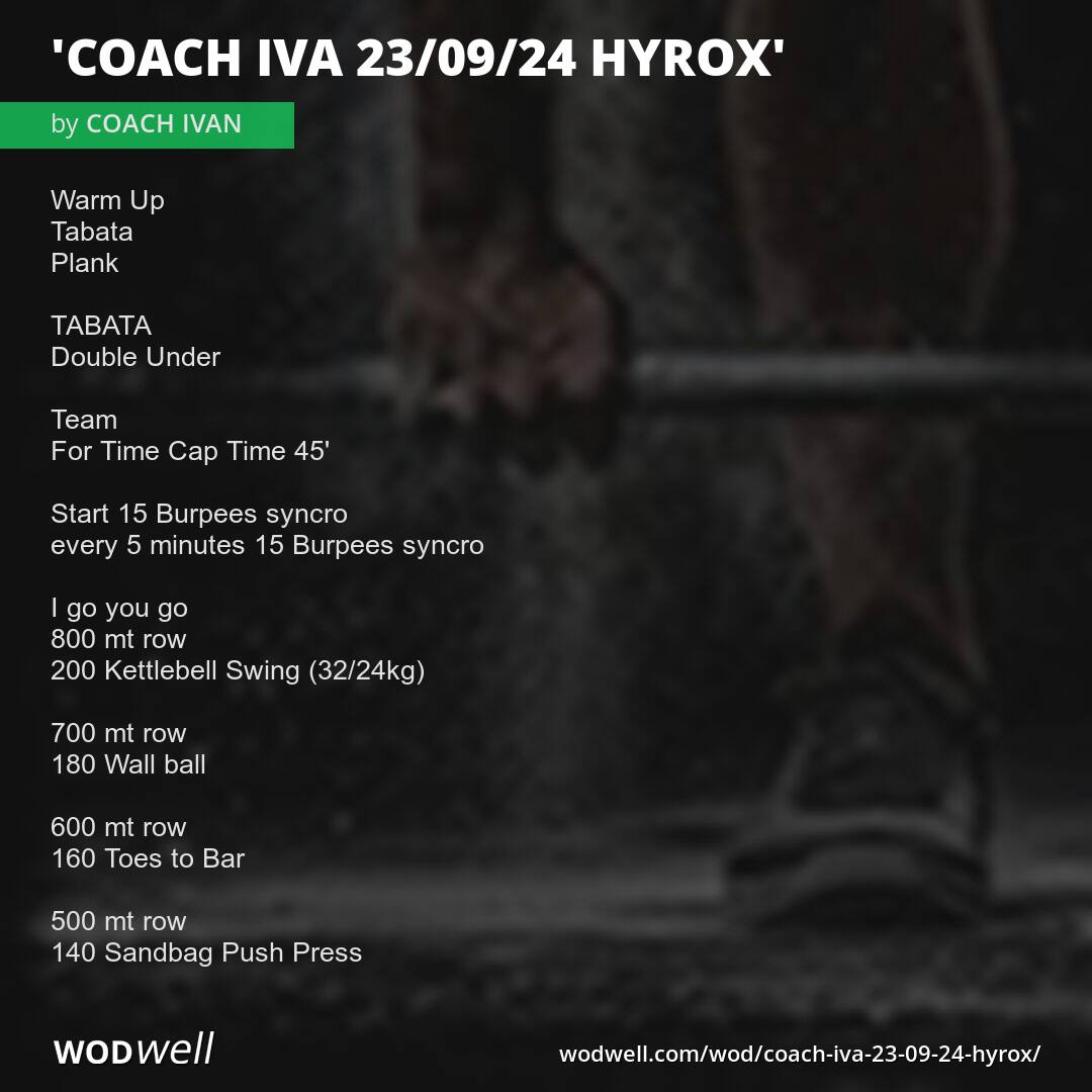 "COACH IVA 23/09/24 HYROX" Workout, Coach Creation WOD | WODwell