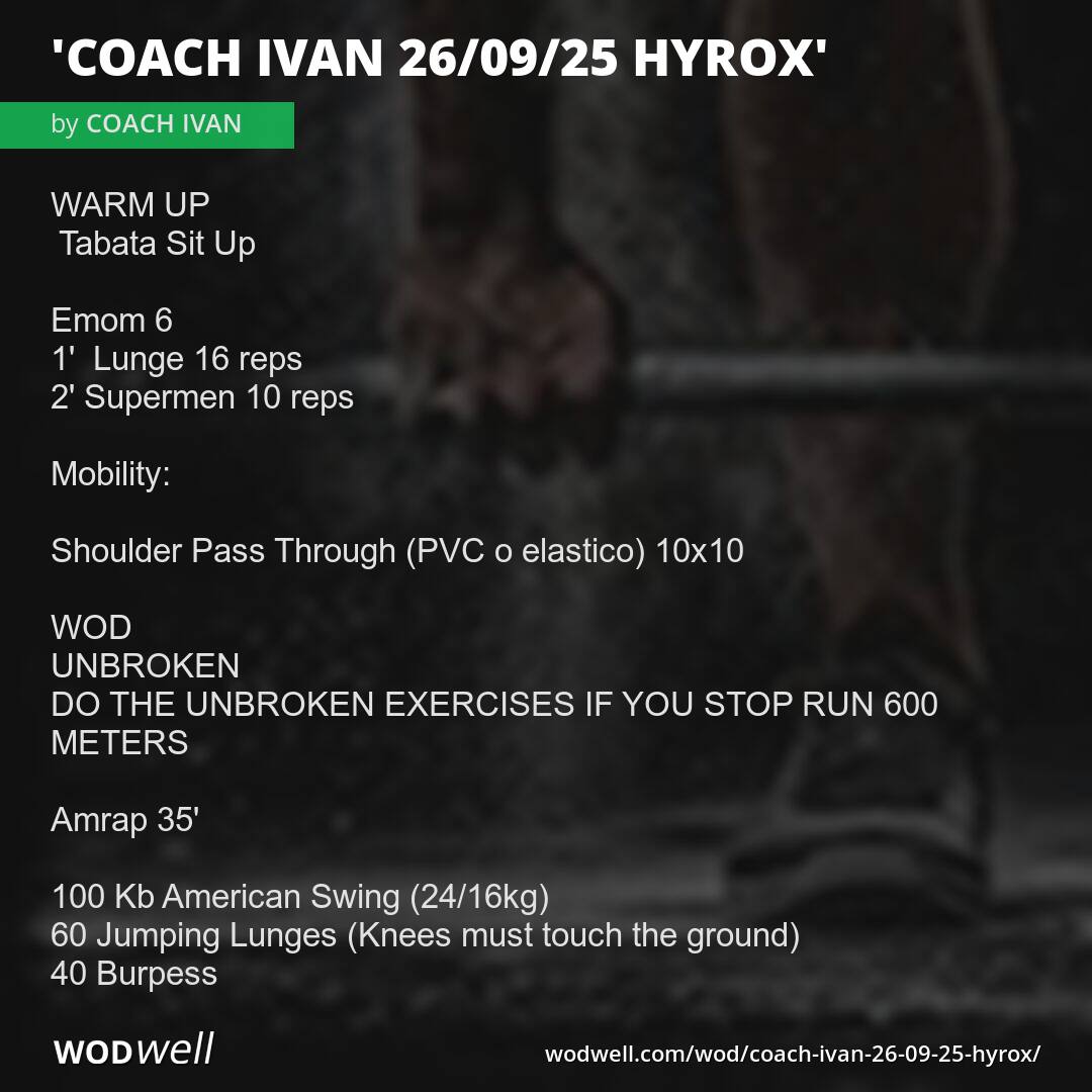 "COACH IVAN 26/09/25 HYROX" Workout, Coach Creation WOD | WODwell