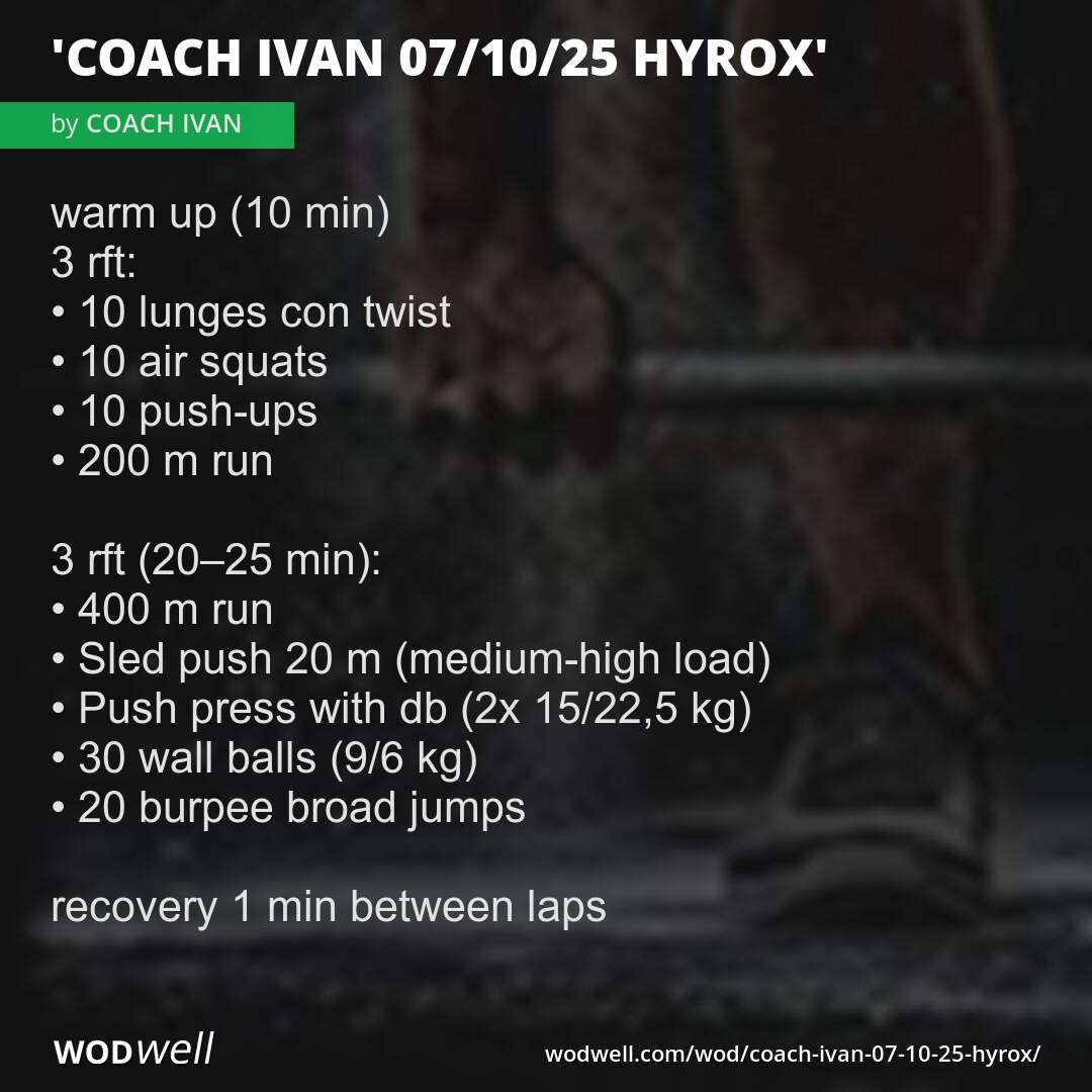 "COACH IVAN 07/10/25 HYROX" Workout, Coach Creation WOD | WODwell