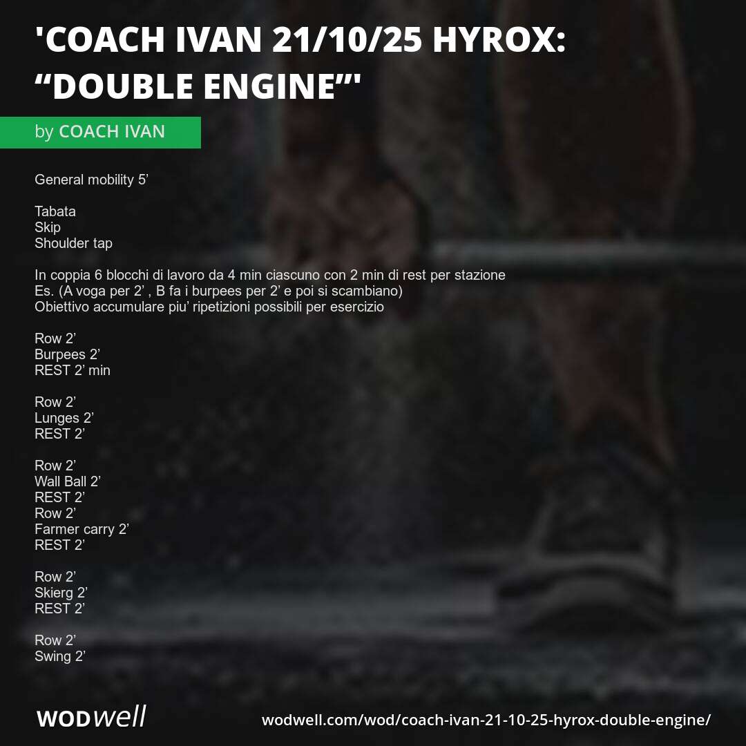 "COACH IVAN 21/10/25 HYROX: “DOUBLE ENGINE”" Workout, Coach Creation ...