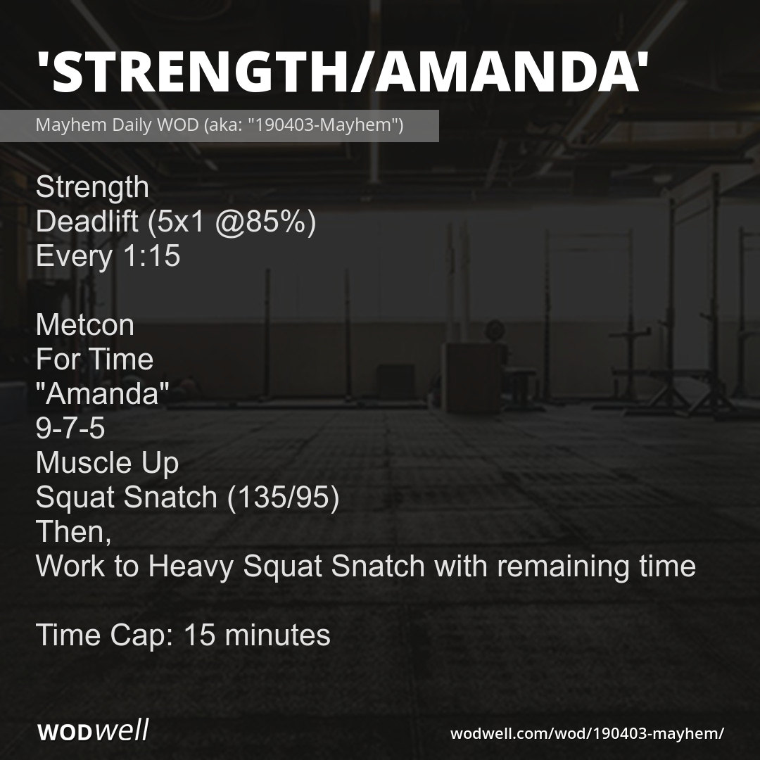 "Strength/Amanda" Workout, Mayhem Daily WOD (aka: "190403-Mayhem ...