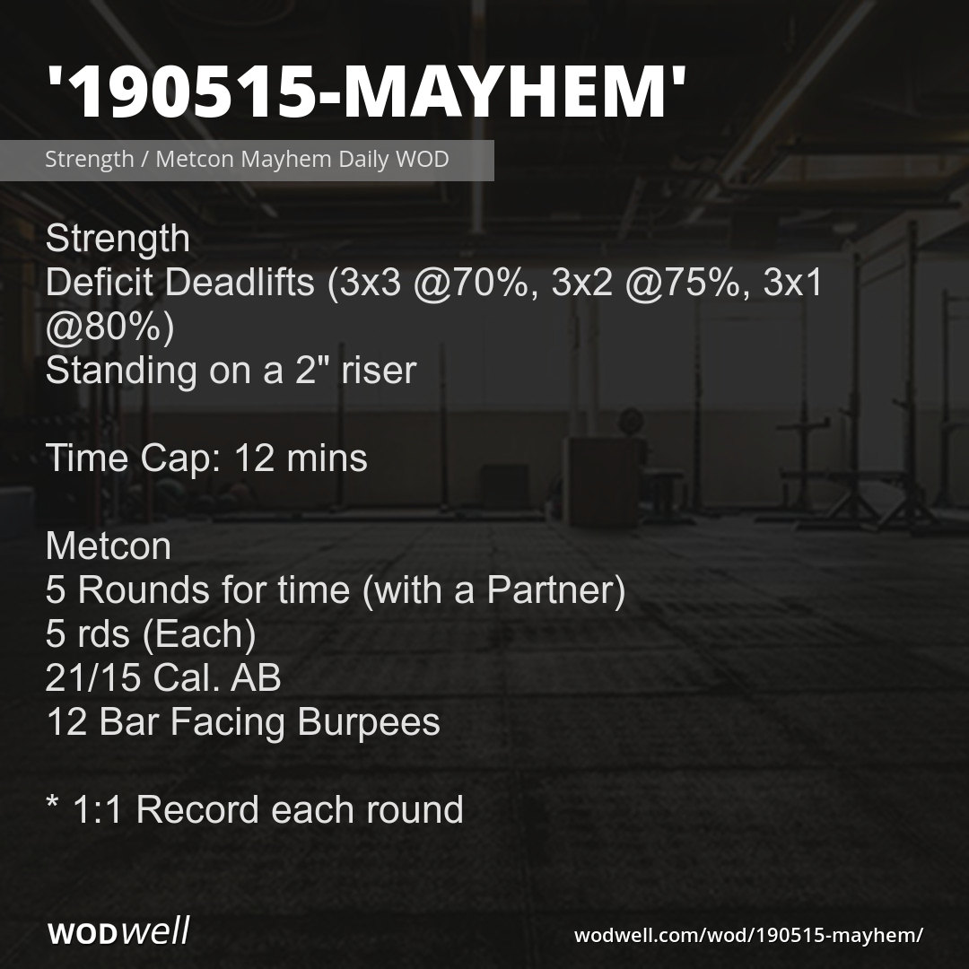 "190515-Mayhem" Workout, Strength / Metcon Mayhem Daily WOD | WODwell