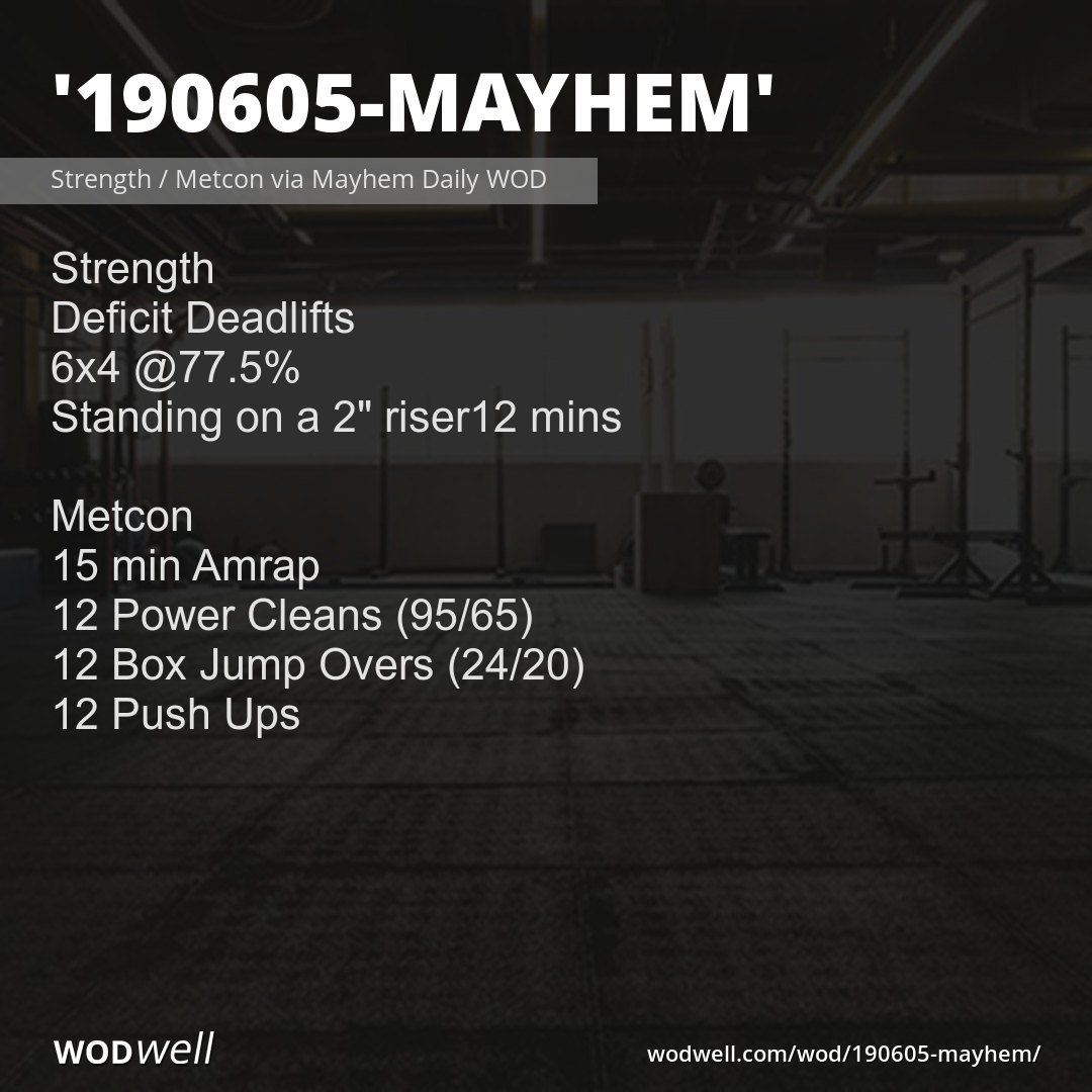 "190605-Mayhem" Workout, Strength / Metcon via Mayhem Daily WOD | WODwell