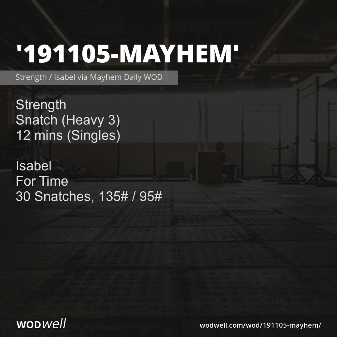 "191105-Mayhem" Workout, Strength / Isabel via Mayhem Daily WOD | WODwell