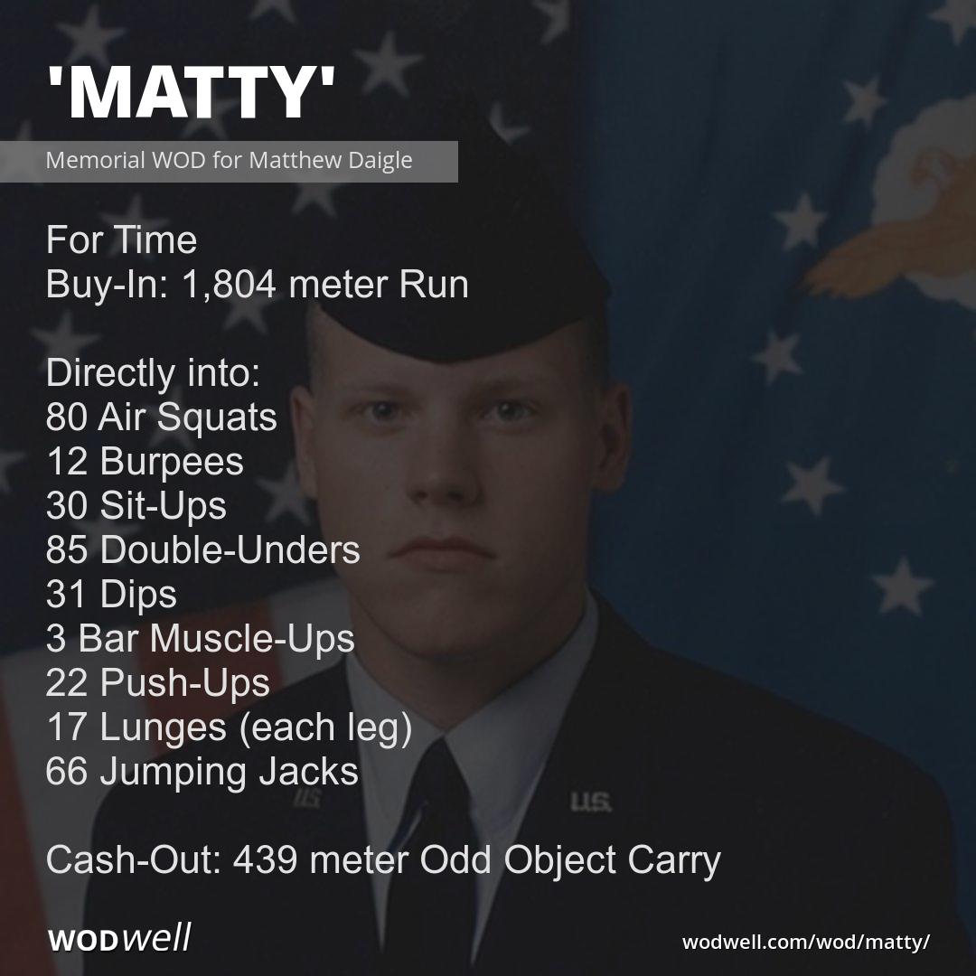 "Matty" Workout, Memorial WOD for Matthew Daigle | WODwell