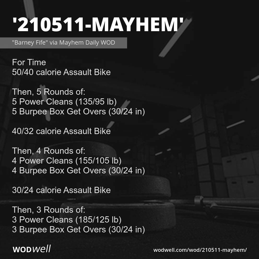 "210511-Mayhem" Workout, "Barney Fife" via Mayhem Daily WOD | WODwell