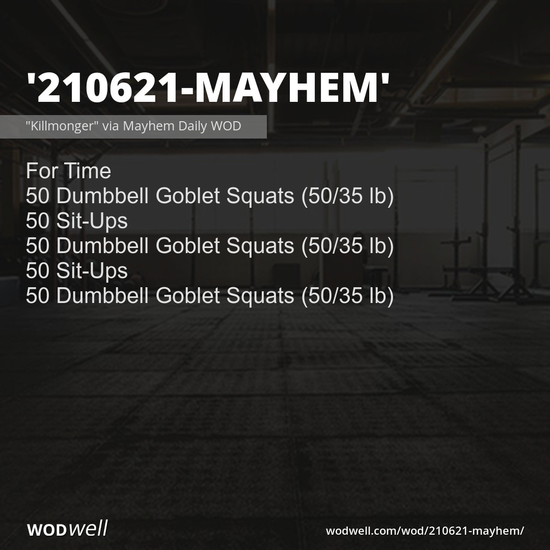 "210621-Mayhem" Workout, "Killmonger" via Mayhem Daily WOD | WODwell