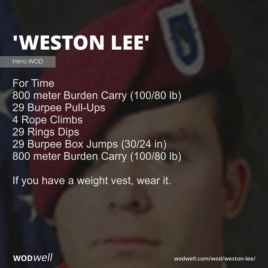 "Weston Lee" Workout, Hero WOD | WODwell