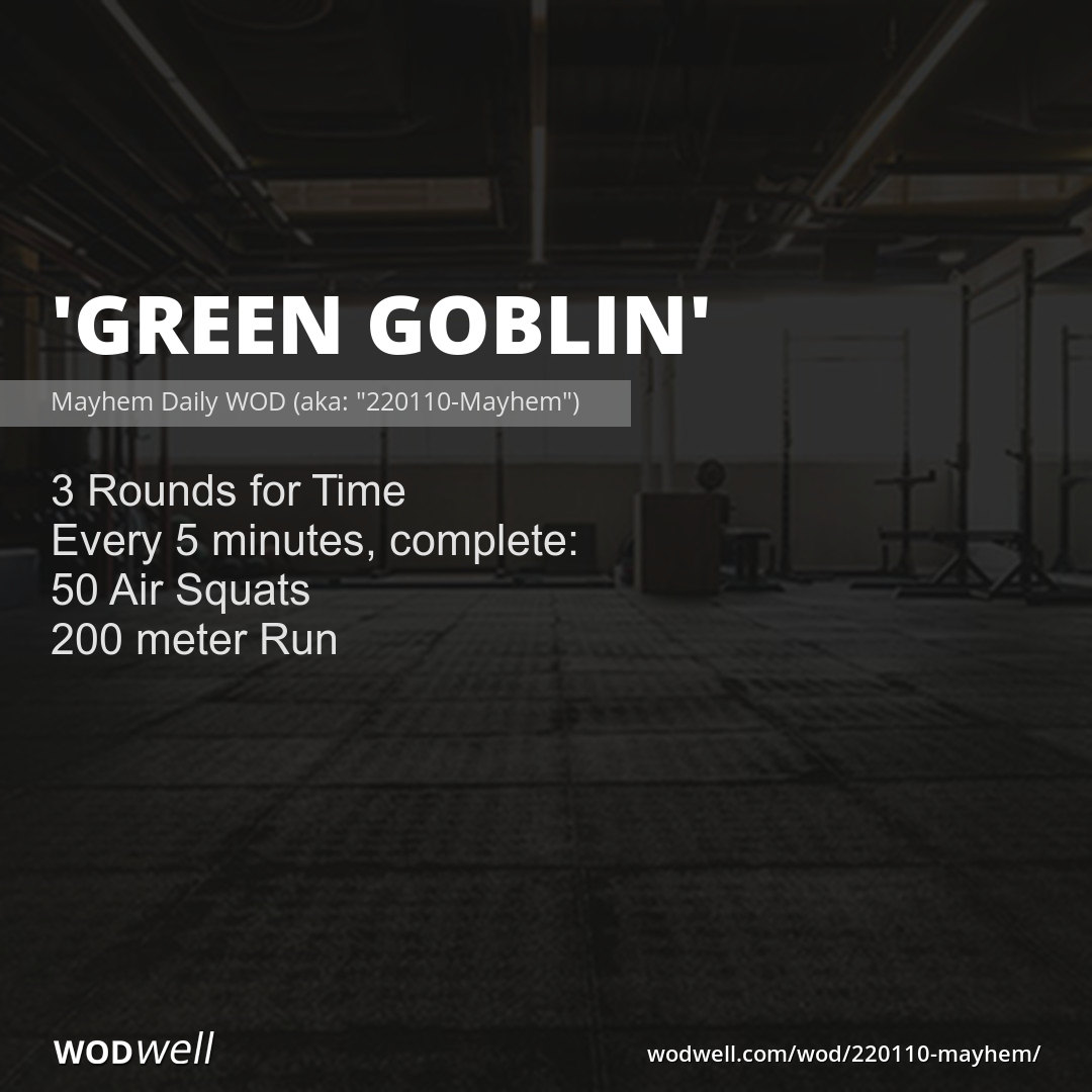 "Green Goblin" Workout, Mayhem Daily WOD (aka: "220110-Mayhem") | WODwell