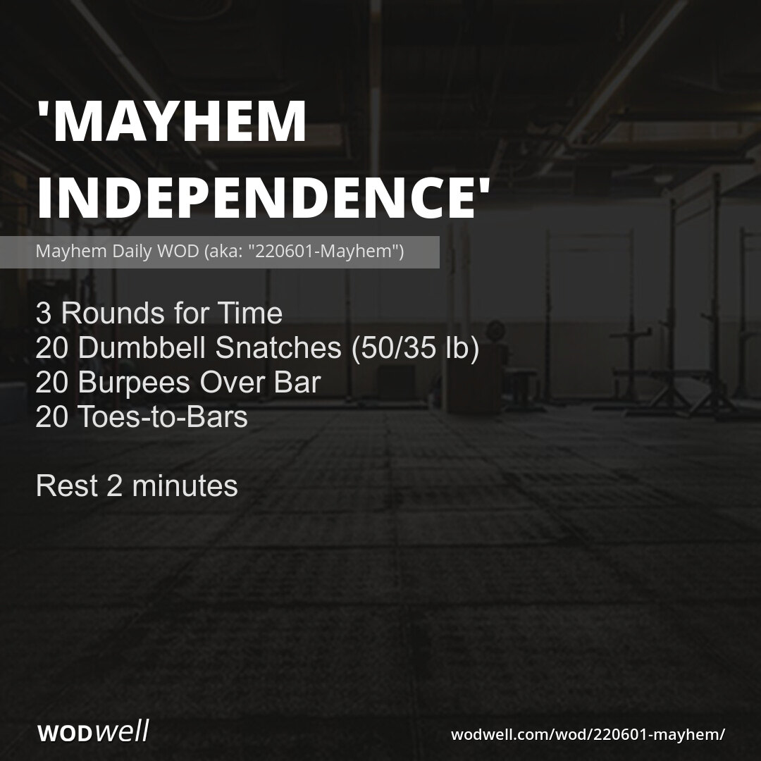 "Mayhem Independence" Workout, Mayhem Daily WOD (aka: "220601-Mayhem ...