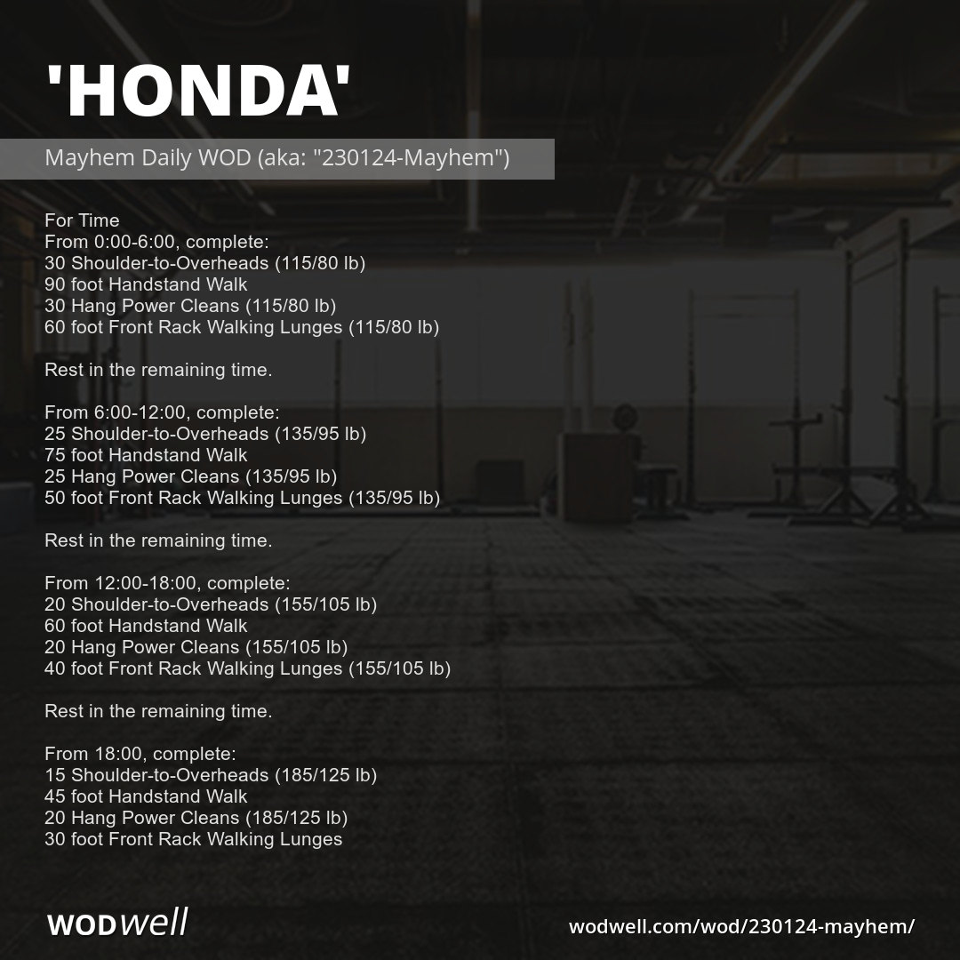 "Honda" Workout, Mayhem Daily WOD (aka: "230124-Mayhem") | WODwell